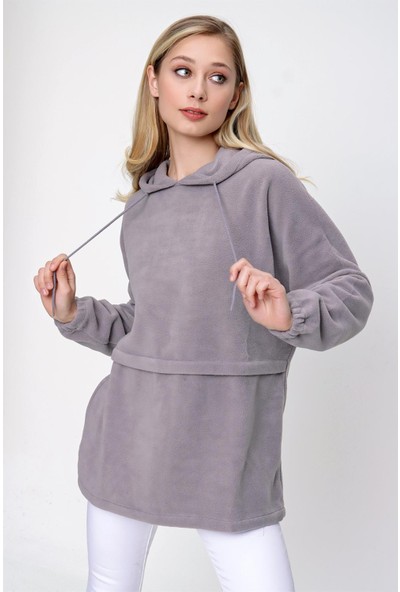 Chuba Kadın Gri Kapüşonlu Oversize Outdoor Retro Polar Hoodie 22WK299 Chuba Kadın Gri Kapüşonlu Oversize Outdoor Retro Polar Hoodie 22WK299