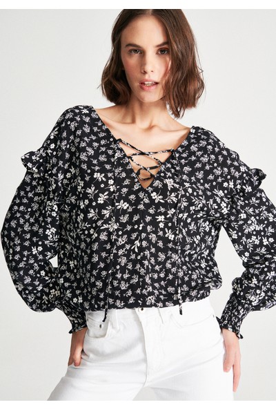 Mavi Kadın Baskılı Siyah Bluz 1210061-80802