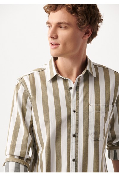 Mavi Erkek Çizgili Yeşil Gömlek 0210049-80692