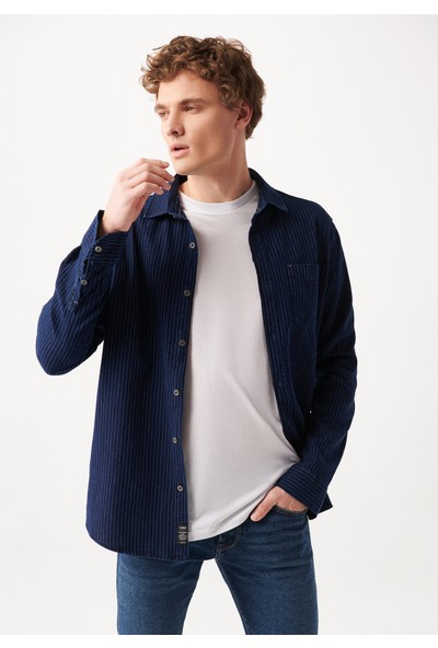 Mavi Erkek Çizgili Indigo Gömlek 0210077-18790