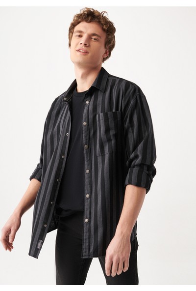 Mavi Erkek Çizgili Siyah Gömlek 0210146-900