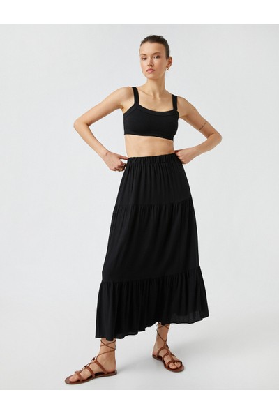 Koton Kadın Beli Lastikli Fırfırlı Midi Etek