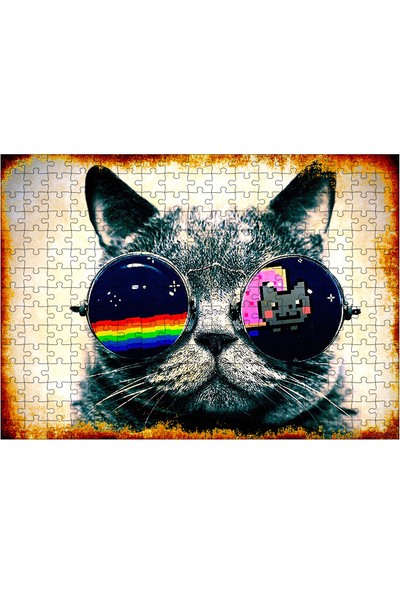 Tablomega Ahşap Mdf Puzzle Yapboz Retro Gözlüklü Kedi 255 Parça 35*50 cm