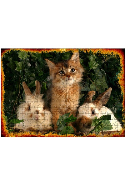 Tablomega Ahşap Mdf Puzzle Yapboz Kedi ve Tavşan 255 Parça 35*50 cm