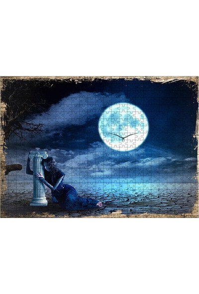 Tablomega Ahşap Mdf Puzzle Yapboz Mavi Ay ve Kadın 500 Parça 50*70 cm