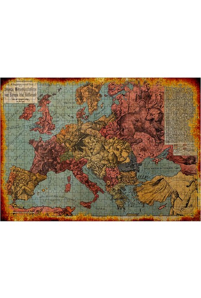Tablomega Ahşap Mdf Puzzle Yapboz Sembollerle Avrupa Haritası 500 Parça 50*70 cm