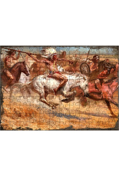 Tablomega Ahşap Mdf Puzzle Yapboz At Sırtında Savaşan Kızılderiiler 120 Parça 25*35 cm