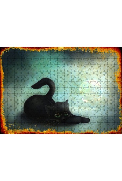 Tablomega Ahşap Mdf Puzzle Yapboz Eskitilmiş Siyah Kedi 255 Parça 35*50 cm