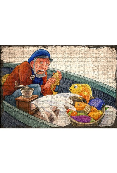Tablomega Ahşap Mdf Puzzle Yapboz Yaşlı Adam Altın Balıklar 500 Parça 50*70 cm