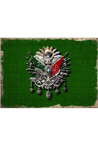 Tablomega Ahşap Mdf Puzzle Yapboz Yeşil Zeminde Osmanlı Tuğrası 120 Parça 25*35 cm