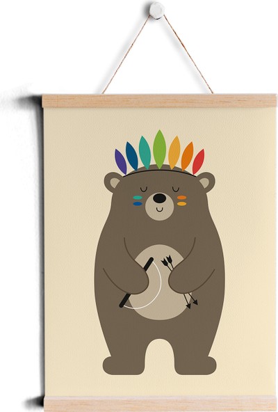 Carettart Kızılderili Ayı Pu Deri Çocuk Odası Duvar Tablosu