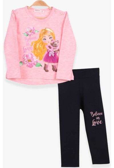 Breeze Kız Çocuk Taytlı Takım Baskılı Pullu Somon Melanj (1.5-5 Yaş)