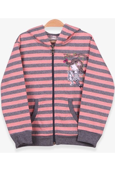 Breeze Kız Çocuk Hırka Salıncaklı Kız Nakışlı Koyu Gri Melanj (3-8 Yaş)