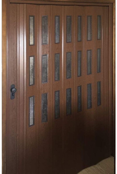 Yaman Plastik 87 x 200 Camlı Ceviz Katlanır 12 mm Akordiyon Kapı