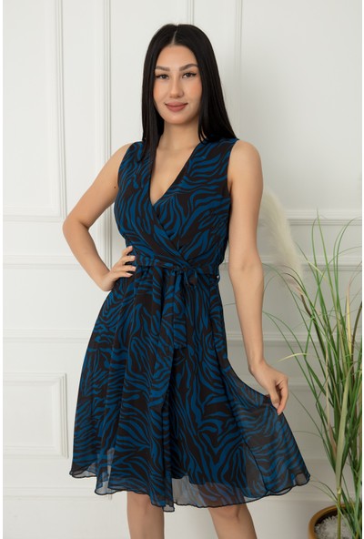 Kalopya Kruvaze Yaka Sıfır Kol Şifon Emp.elbise 56124