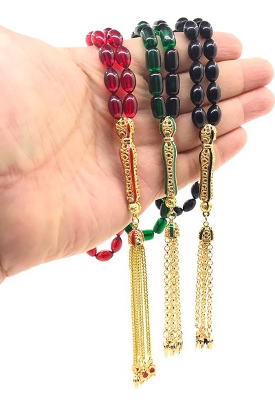 Şamil Tesbih Ateş Kehribar Tesbih Telkari Imame Püskül Takımlı Tesbih 3 Adet