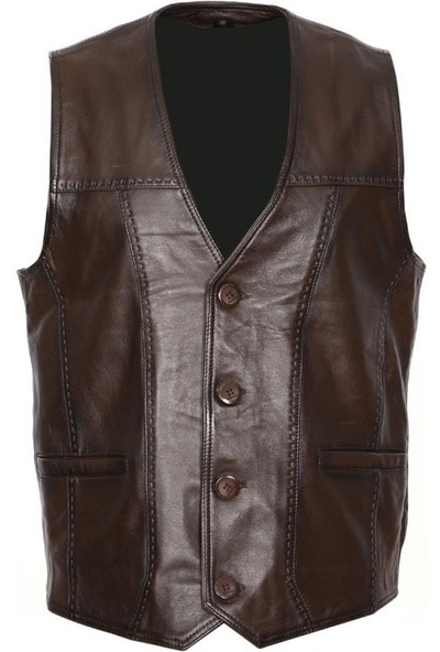 Sanalbolluk Önü Dikişli Fındık Renk Deri Yelek Sanalbolluk Önü Dikişli Fındık Renk Deri Yelek