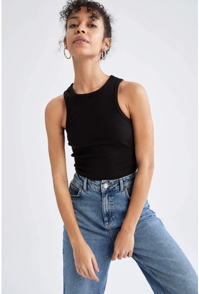 DeFacto Slim Fit Halter Yaka Pamuklu Crop Top U0357AZ22SM