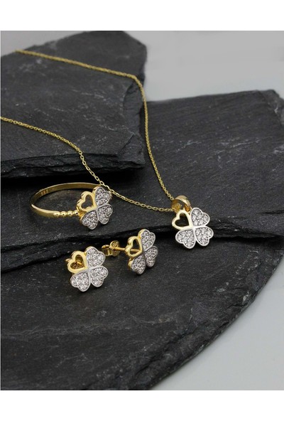 Feays 14 Ayar Kalpli Yonca Modeli Takı Seti Feays 14 Ayar Kalpli Yonca Modeli Takı Seti