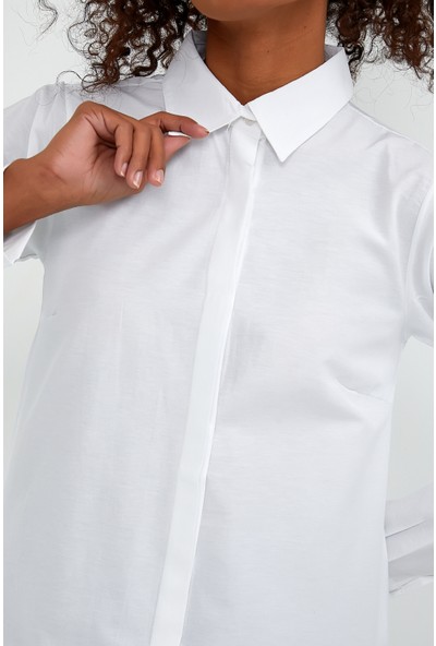 Paru Studıo Uzun Beyaz Tesettür Gömlek