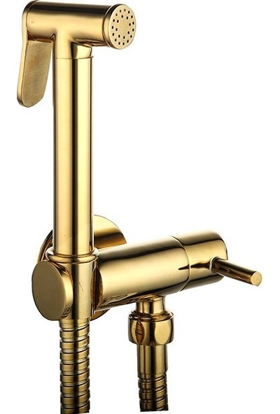 Fause Spiralli Taharetmatik Tahare El Duşu Askılı Ara Musluk Set Altın