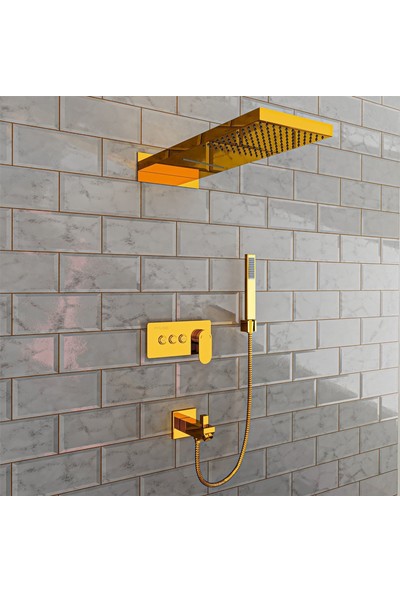 Fause Ankastre Comfort Panel Şelale Duş Seti Altın Gold FAU111-G Fause Ankastre Comfort Panel Şelale Duş Seti Altın Gold FAU111-G