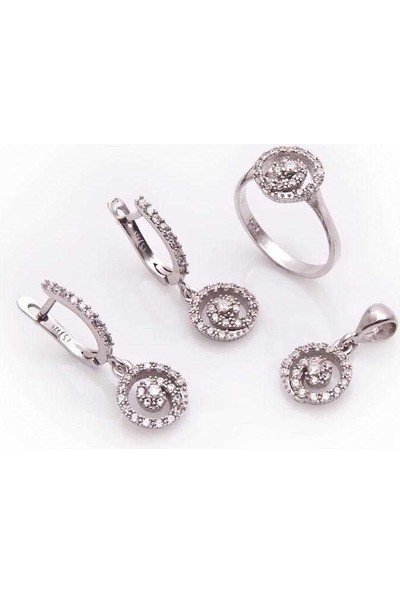 Nikadu Gümüş Yuvarlak Taşlı Kadın Set