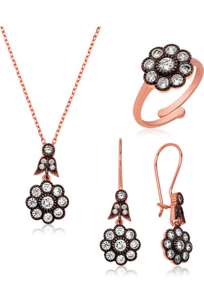 Nikadu Gümüş Elmas Montür Çiçek Kadın Set