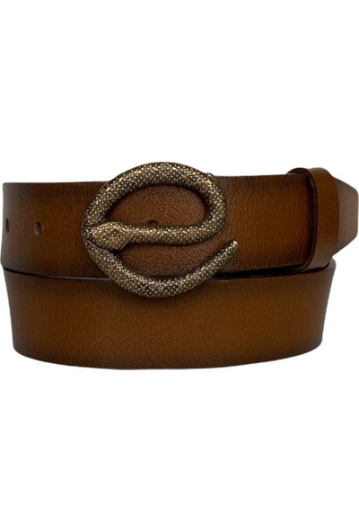 %100 Deri, Antik Gold Yılan Tokalı Tosado Kadın Kemeri 4 cm