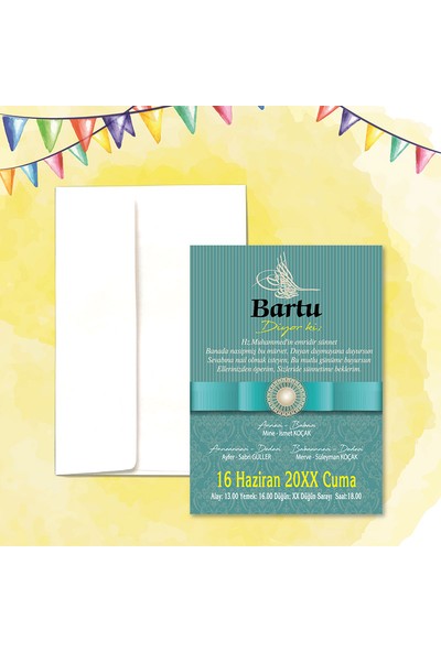 Otuz9 Reklam Yaren Davetiye Sünnet Düğün Nişan Nikah Kına Beyaz Zarflı 100 Adet