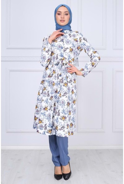 Düğmeli Çiçekli Tesettür Kombin Bebe Mavisi Düğmeli Çiçekli Tesettür Kombin Bebe Mavisi