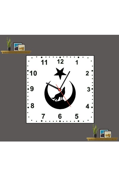 5Bin Dijital Market Ay Yıldız ve Kurt Görseli Baskılı Duvar Saati