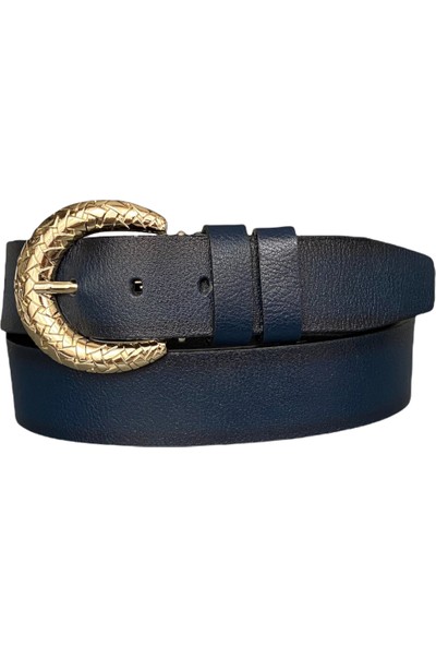 %100 Deri, Gold Tokalı Lacivert Kadın Kemeri 4 cm %100 Deri, Gold Tokalı Lacivert Kadın Kemeri 4 cm