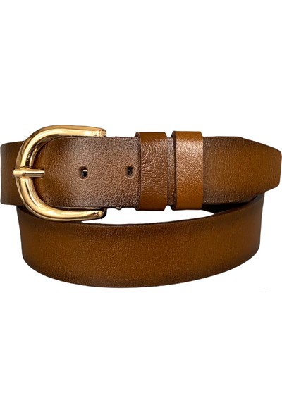 GoDeri %100 Deri, Gold Tokalı Kahverengi Kadın Kemeri 4 cm