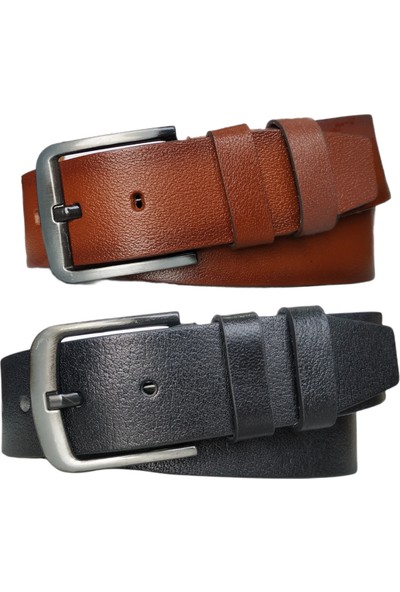 Kar-Pa %100 Deri 2'li Set Düz Kot Pantolon Kemeri 4.5cm: Siyah-Taba Kar-Pa %100 Deri 2'li Set Düz Kot Pantolon Kemeri 4.5cm: Siyah-Taba
