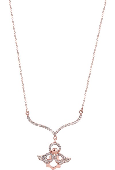 So CHIC 18 Ayar Rose Altın Kaplama Gümüş Melek Figürlü 48 cm Kolye