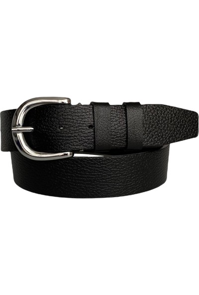 %100 Deri, Gümüş Tokalı Siyah Kadın Kot Kemeri 4 cm %100 Deri, Gümüş Tokalı Siyah Kadın Kot Kemeri 4 cm