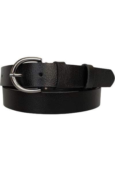 GoDeri %100 Deri Nikel Tokalı Siyah Kadın Kemeri, 3cm