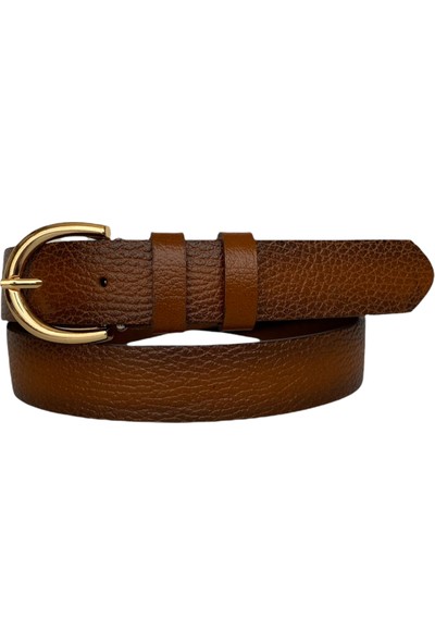 GoDeri %100 Deri Gold Tokalı Taba Baskılı Kadın Kemeri, 3cm