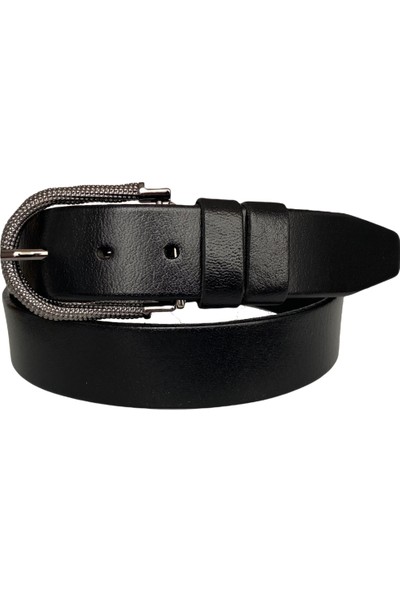 GoDeri Deri Siyah Nikel Tokalı Kadın Kemeri 4 cm