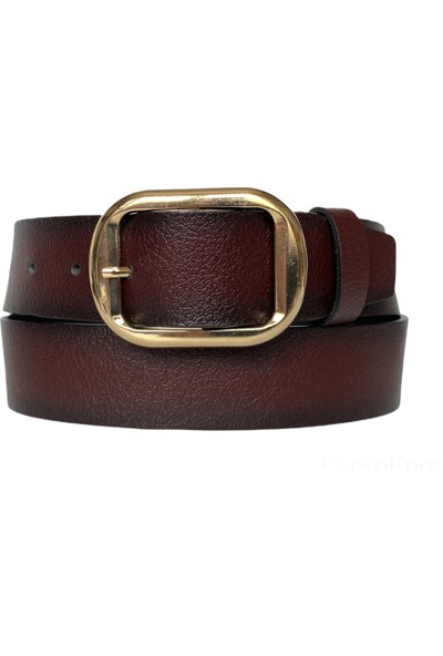 %100 Deri, Gold Tokalı Bordo Kadın Kot Kemeri 4 cm