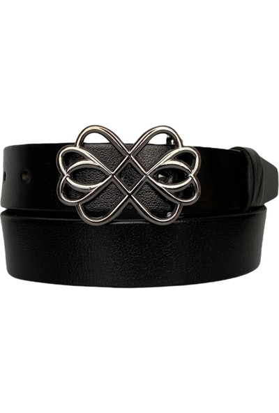 %100 Deri, Gümüş Tokalı Siyah Kadın Kemeri 4 cm %100 Deri, Gümüş Tokalı Siyah Kadın Kemeri 4 cm