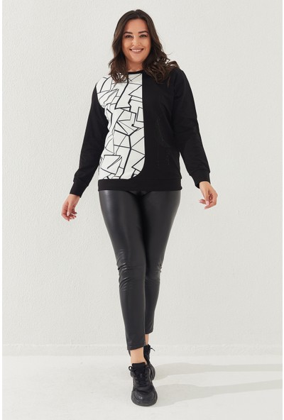 Lady Majestic Viskon Siyah Beyaz Büyük Beden Kadın Gömlek