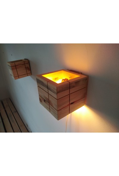 Benline Masif Ahşap Küp Aplik