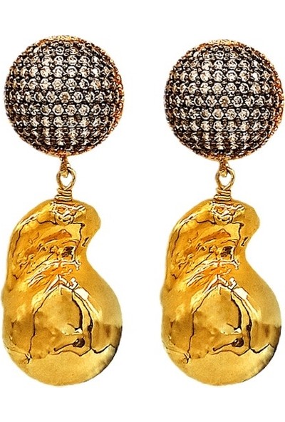 Belf Design Goldies Altın Kaplama Inci Küpe, Hakiki Inci Özel Tasarım Küpe