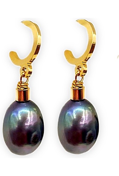 Belf Design Siyah Inci Küpe, Hakiki Inci Özel Tasarım Küpe