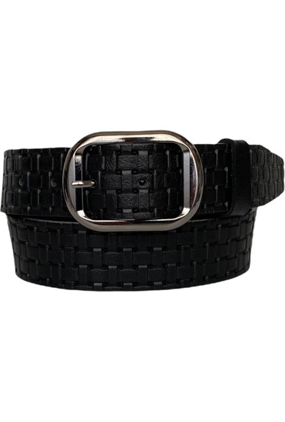 %100 Deri, Gümüş Tokalı Siyah Desenli Kadın Kemeri 4 cm %100 Deri, Gümüş Tokalı Siyah Desenli Kadın Kemeri 4 cm
