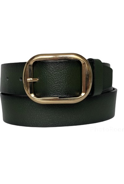 %100 Deri, Gold Tokalı Yeşil Kadın Kot Kemeri 4 cm