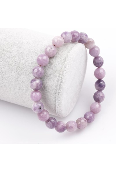 Alibaba Doğaltaş Lepidolit Doğal Taş Bileklik 8 mm Fasetli Küre Kesim