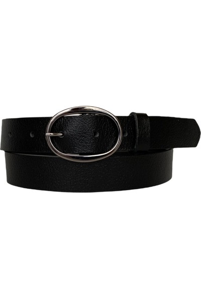 %100 Deri Gümüş Tokalı Siyah Kadın Kemeri, 3cm %100 Deri Gümüş Tokalı Siyah Kadın Kemeri, 3cm